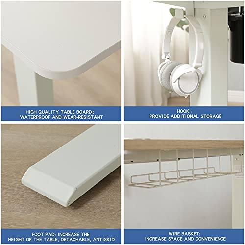 bilbil 63 x 30 Inches Electric Standing Desk, Height Adjustable Sit Stand Table with Splice Board, Stand up Home Office Desk, White Frame/Oak and White Top