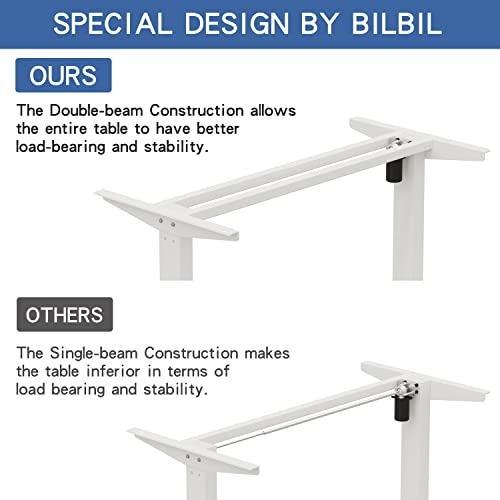 bilbil 63 x 30 Inches Electric Standing Desk, Height Adjustable Sit Stand Table with Splice Board, Stand up Home Office Desk, White Frame/Oak and White Top