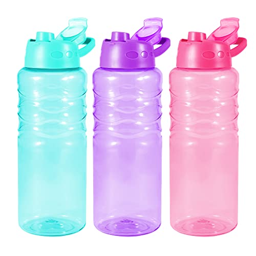 GILANO 32oz Large Water Bottle BPA-free Wide Mouth Chug Lid Leak Proof Drinking Bottle for Gym Outdoor Fitness Activities School Work Reusable Drinking Bottle Keeps Hydrate 3 Pack Pink/Purple/Green