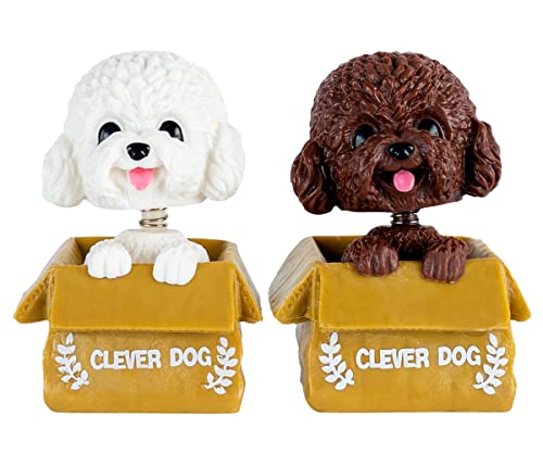 OKAZAVRA 2PCS Shaking Head Dog Decor Bobble-Head Toys for Car Interior Dashboard Ornament, Dog Cake Topper Doll, Clever Dog Doll