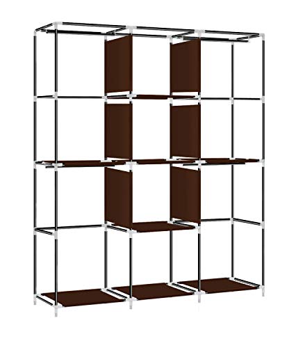 YOUUD Portable Closet 50 Inch Wardrobe Closet for Hanging Clothes with Non-Woven Fabric Cover, 4 Hang Rods and 4 Clothes Storage Organizer Shelves, Brown Clothes Closet Quick and Easy Assembly