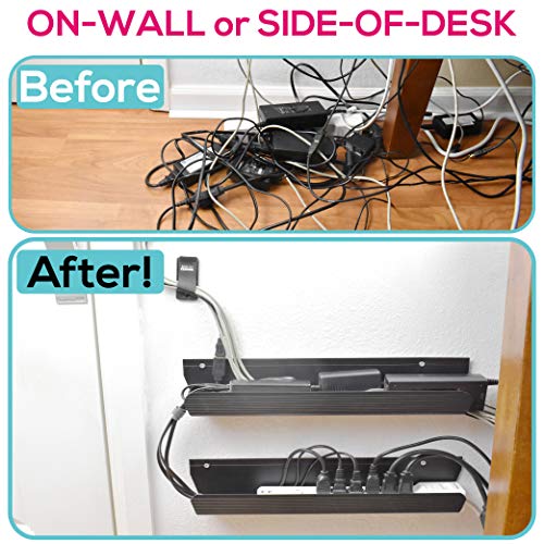 Cable Management Tray, Under-Desk, On-Wall or Side-of-Desk, 17x4x2.4β, 2-PK, Hide & Organize Your Cables, Power Supplies and Power Strips, Bonus 10-Pk Cable Ties