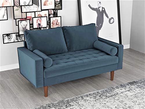 US Pride Furniture NS5456-L Caladeron Mid-Century Modern Loveseat in Soft Velvet, Prussian Blue