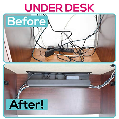 Cable Management Tray, Under-Desk, On-Wall or Side-of-Desk, 17x4x2.4β, 2-PK, Hide & Organize Your Cables, Power Supplies and Power Strips, Bonus 10-Pk Cable Ties