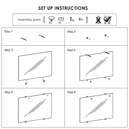 DEVELOP Magnetic Black Glass Dry Erase Board, 47.2 x 31.5 Inches, Frameless Wall Mounted Writing Glass Whiteboard with 4 Markers, 2 Magnets, 1 Eraser