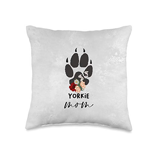 BoredKoalas Yorkie Throw Pillow Gifts Paw Print Flower Yorkie Mom Yorkshire Terrier Dog Mama Women Throw Pillow, 16x16, Multicolor