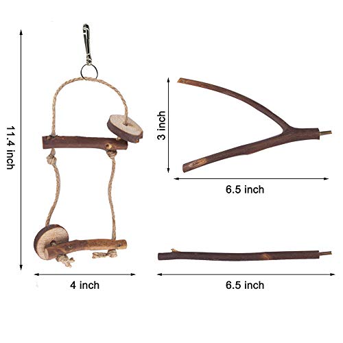 Bird Parrot Perch Stand Set - 10 Pcs Natural Wood Fork Perch Rod Stand and 2 Pcs Vine Ball for Parrot Cage Accessories