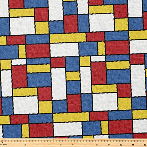 Fabric by The Yard [ 58" inches x 1 Yard ] Decorative Fabric for Sewing Quilting Apparel Crafts Home Decor Accents (Modern Mondrian Art Style Pattern)