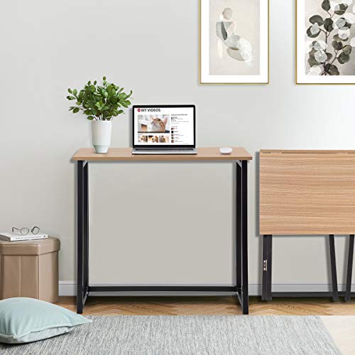 Toolsempire Home Office Folding Desk, 31.5” Foldable Computer Desks for Small Places, Compact Writing Study Tables for Home Office,No Assembly Required (Natural)