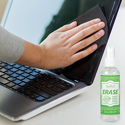 ForPro Erase Instant Glass & Screen Cleaner Kit, for TV Screens, Smartphones, Eyeglasses, Mirrors - Includes 3.3 Oz. Bottle and Microfiber Cleaning Cloth (Pack of 3)