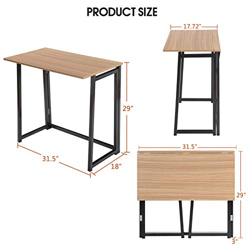 Toolsempire Home Office Folding Desk, 31.5” Foldable Computer Desks for Small Places, Compact Writing Study Tables for Home Office,No Assembly Required (Natural)