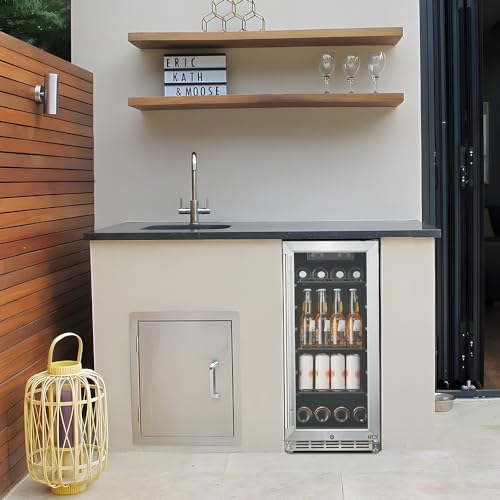 HCK 15 Inch Beverage Fridge, 3.18 cu.ft Beverage Refrigerator 110 can Commercial Grade Built-in Indoor with Glass Door for Soda and Beer, Chills Drinks with 3 Shelves