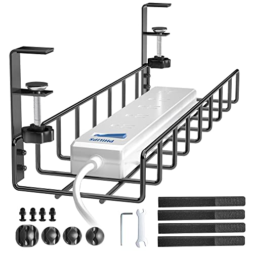Under Desk Cable Management Tray 1 Pack, Xpatee Upgraded Wire Management No Drill, Cable Tray with Clamp for Desk Wire Management, Computer Cable Rack for Office, Home - No Damage to Desk