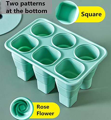 Popsicle Molds,Collapsible Popsicle Molds,6 Pieces Silicone Ice Pop Molds BPA Free Reusable Easy Release Ice Pop Make,Two Functions Ice Cube Trays (Green)
