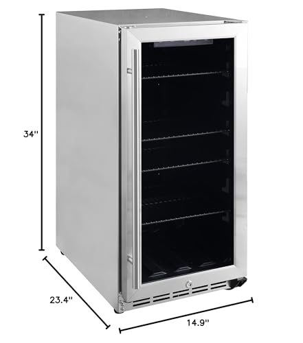 HCK 15 Inch Beverage Fridge, 3.18 cu.ft Beverage Refrigerator 110 can Commercial Grade Built-in Indoor with Glass Door for Soda and Beer, Chills Drinks with 3 Shelves