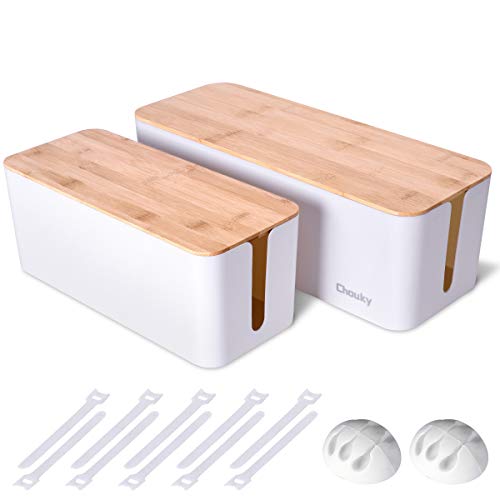 2 Pack Large Cable Management Box â Wooden Style Cord Organizer Box and Cover for TV Wires, Computer, Router, USB Hub and Under Desk Power Strip â Safe ABS Material and Baby-Pets Proof Lock (White)