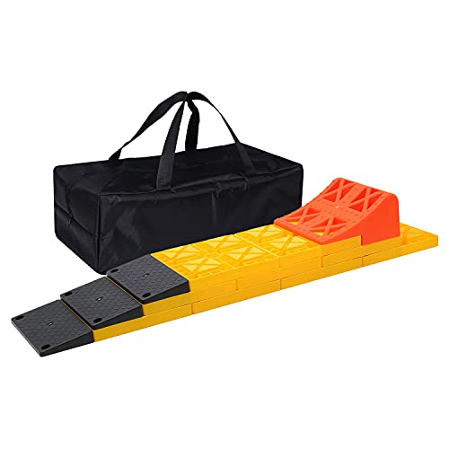 Homeon Wheels RV Leveling Blocks Ramp Design 9 Pack Interlocking Leveling Blocks with One Wheel Chock Camper Leveling Blocks with Carrying Bag