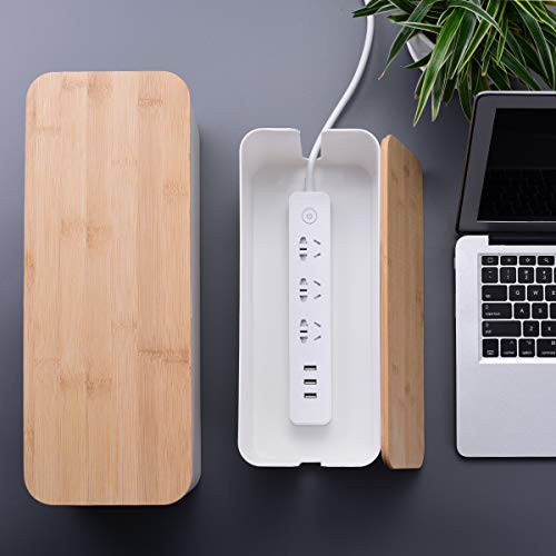 2 Pack Large Cable Management Box β Wooden Style Cord Organizer Box and Cover for TV Wires, Computer, Router, USB Hub and Under Desk Power Strip β Safe ABS Material and Baby-Pets Proof Lock (White)