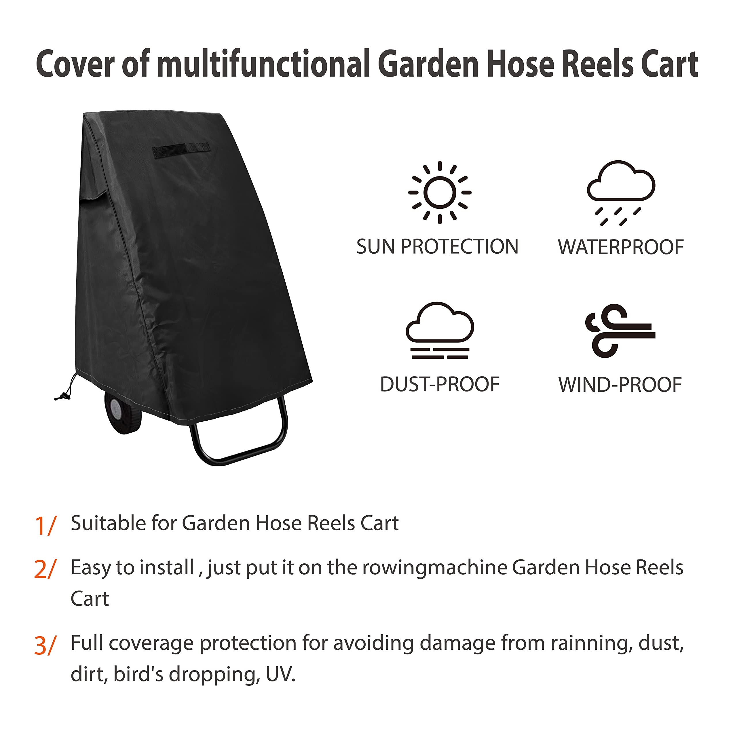 GEHENG Garden Hose Reel Cover, 420D Oxford Polyester Coated Tarp, 100% Waterproof, All Weather Use, for:Klz,Suncast,OB and More,Black.25.9" x24.8" x 34.6".