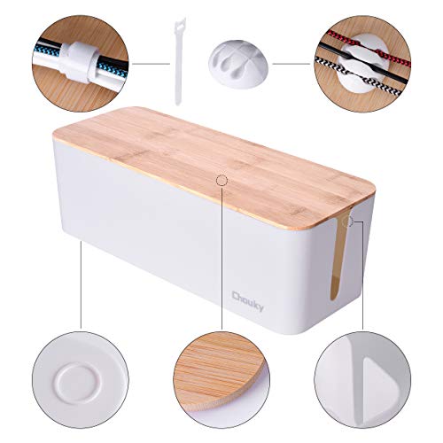 2 Pack Large Cable Management Box β Wooden Style Cord Organizer Box and Cover for TV Wires, Computer, Router, USB Hub and Under Desk Power Strip β Safe ABS Material and Baby-Pets Proof Lock (White)