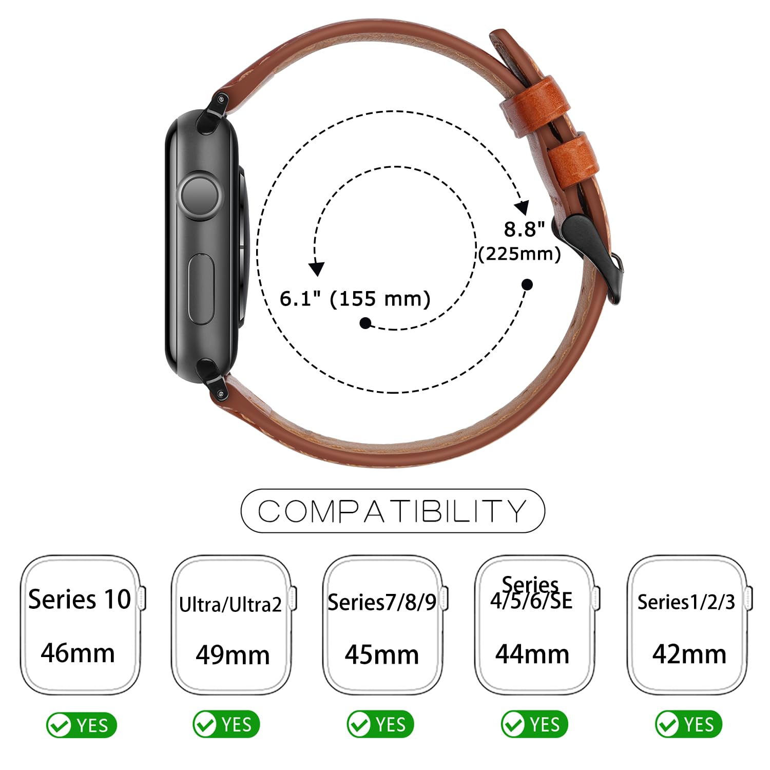 Tasikar Bands Compatible with Apple Watch Band 49mm 46mm 45mm 44mm 42mm Men Genuine Leather Replacement Bands Compatible with Apple Watch Ultra 2 SE Series 10 9 8 7 6 5 4 3 2 1, Classic Brown