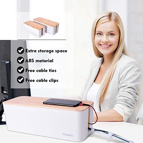 2 Pack Large Cable Management Box β Wooden Style Cord Organizer Box and Cover for TV Wires, Computer, Router, USB Hub and Under Desk Power Strip β Safe ABS Material and Baby-Pets Proof Lock (White)