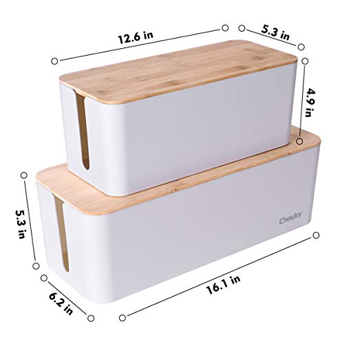 2 Pack Large Cable Management Box β Wooden Style Cord Organizer Box and Cover for TV Wires, Computer, Router, USB Hub and Under Desk Power Strip β Safe ABS Material and Baby-Pets Proof Lock (White)
