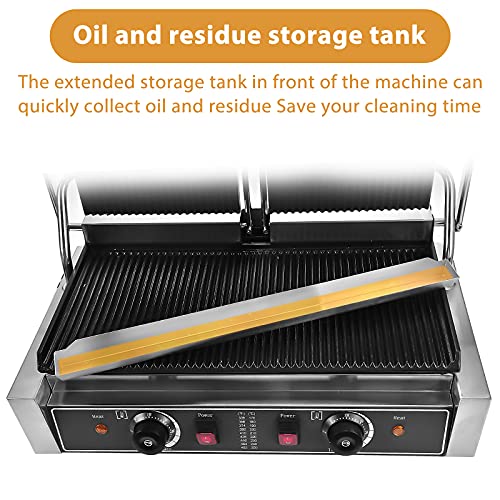 Panghuhu88 110V 3600W Commercial Sandwich Panini Press, Commercial Double Panini Presser Non-Stick Full Grooved Plates 122°F-572°F Temp Control for Hamburgers Steaks Bacons,22.8" x 14.4"