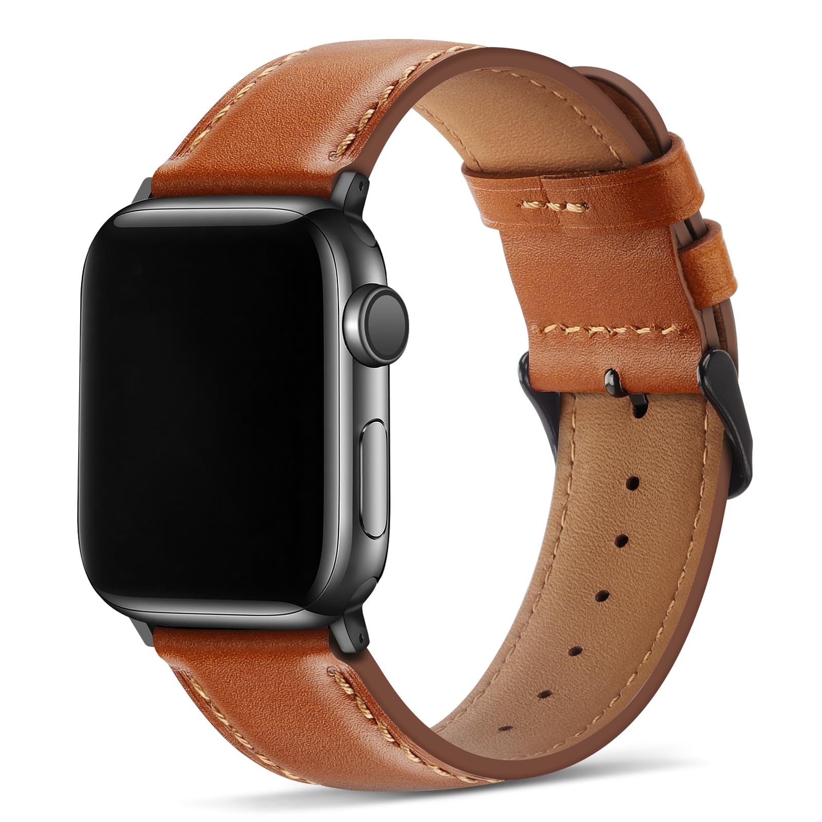 Tasikar Bands Compatible with Apple Watch Band 49mm 46mm 45mm 44mm 42mm Men Genuine Leather Replacement Bands Compatible with Apple Watch Ultra 2 SE Series 10 9 8 7 6 5 4 3 2 1, Classic Brown