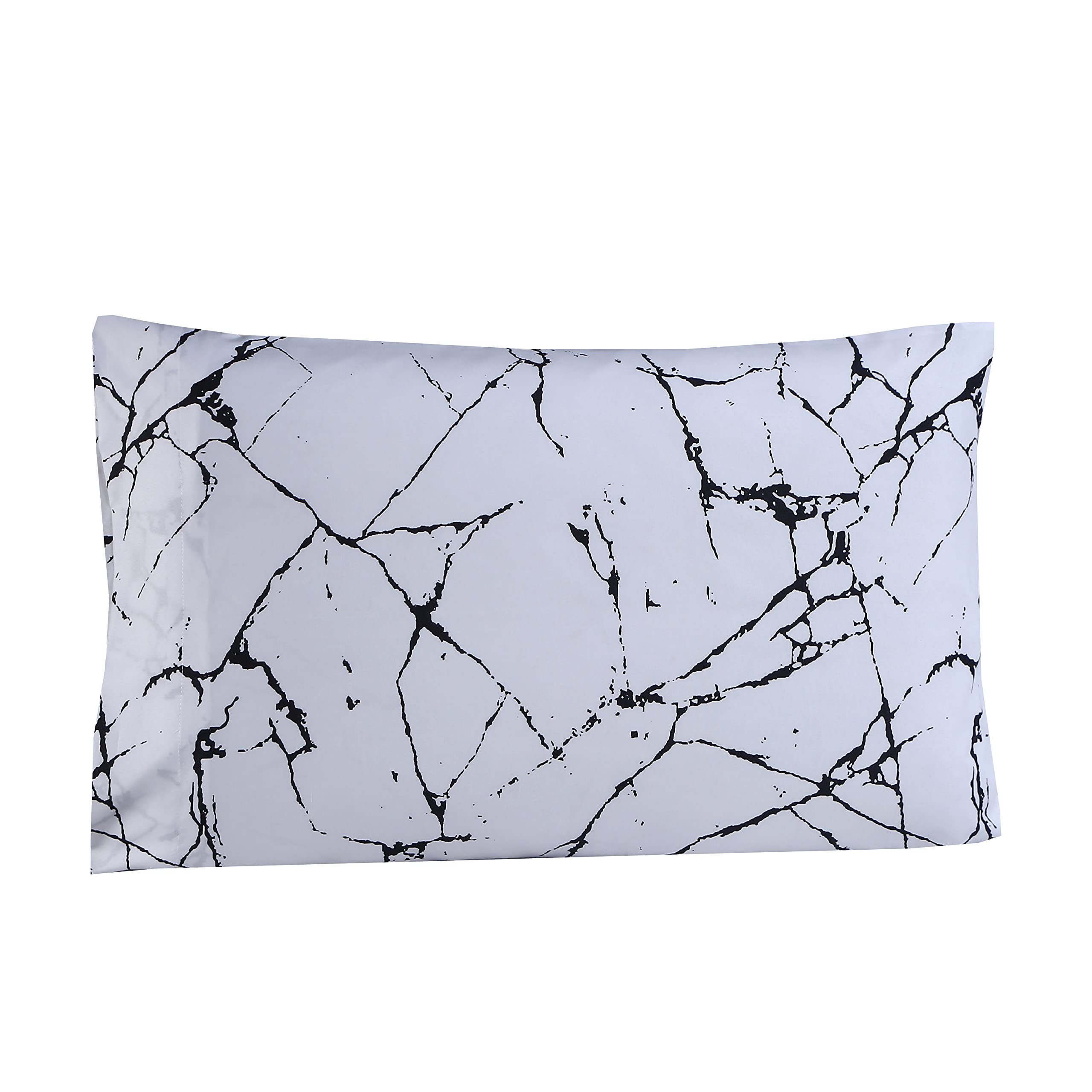 MAG Marble Bed Sheet 3Pcs White Full Size Modern Pattern Printed Bedding Sheet Set with 1*Bottom Fitted Sheet with 2*Pillowcases, 14 Inches Deep (White, Full)