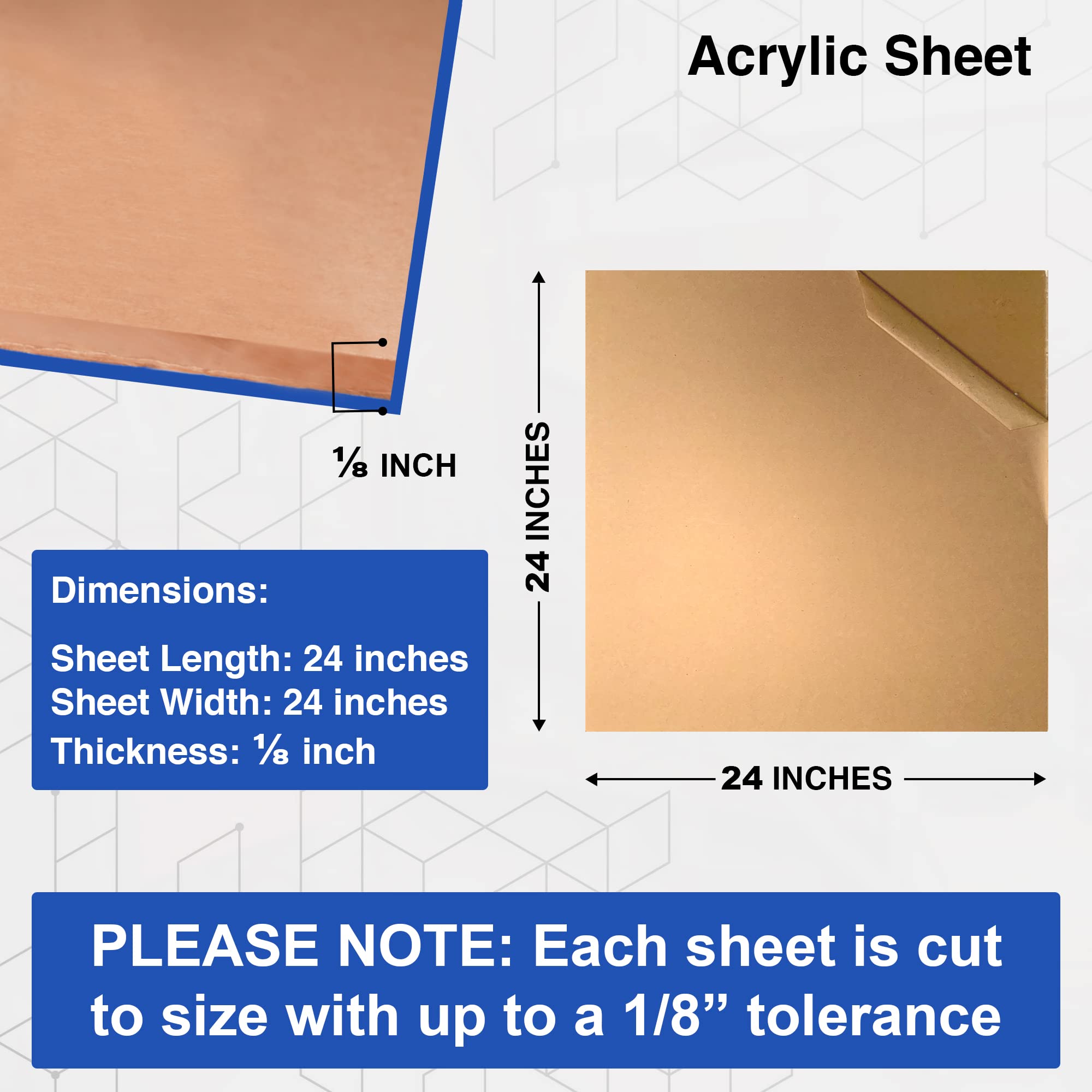Duco Clear Cast Acrylic Sheet 1/8 Inch Thick 24" X 24" - Pack of 1 Cut to Size, Thin, Clear Acrylic Sheet - Transparent Plexiglass Panel for DIY Crafts, Window Replacements, Signs, Displays, & More