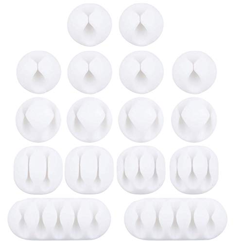 OHill Cable Clips, 16 Pack White Adhesive Cord Holders, Ideal Cable Management Cord Organizer Cable Organizer for Organizing Cable Wires-Home, Office, Car, Desk Nightstand