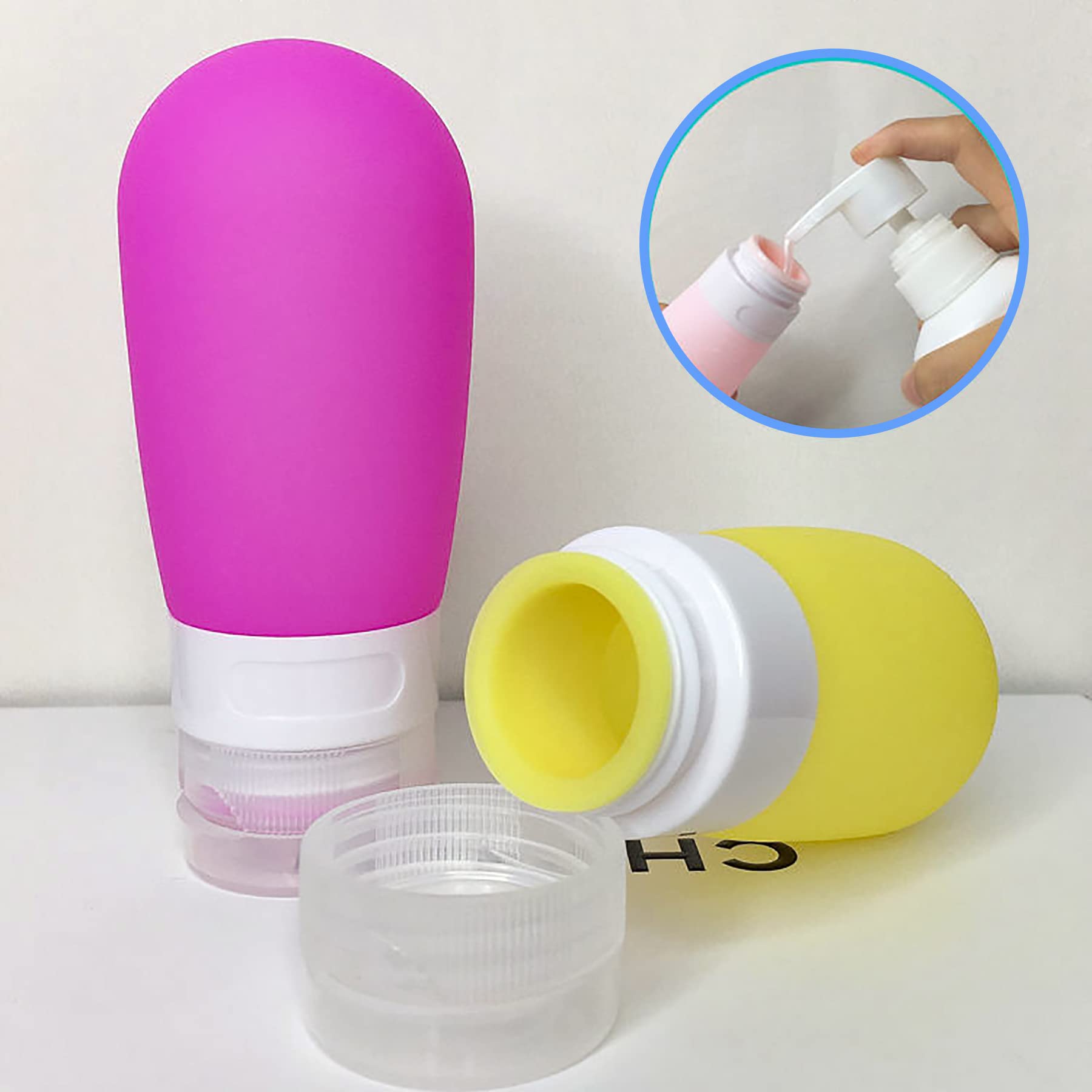 AICMEI 4-Pack Squeeze Salad Dressing Bottles, Leak Proof Food Storage Sauce Bottles Sauce Bottles, Portable Small Salad Dressing Containers,Food-grade Silicone- 4 Colors(1.3oz and 2 oz)