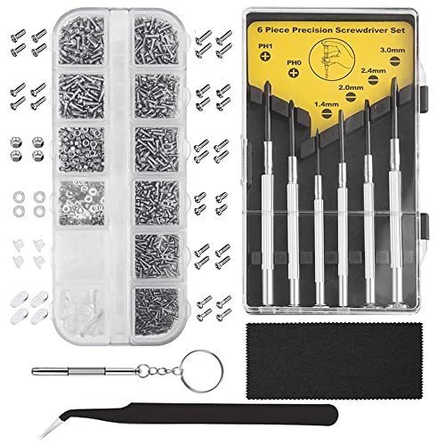 Eyeglasses Repair Kit, 1100PCS Eyeglass Screws and 6 Pcs Precision Screwdriver Set and Tweezers for Glasses, Sunglass, Jewelry, Spectacles and Watche