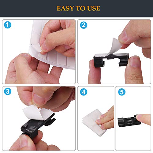 SOULWIT 50 Pcs Self Adhesive Cable Management Clips, Cable Organizers Sticky Wire Clips Cord Holder for TV PC Laptop Ethernet Cable Desktop Home Office (Large,Transparent)