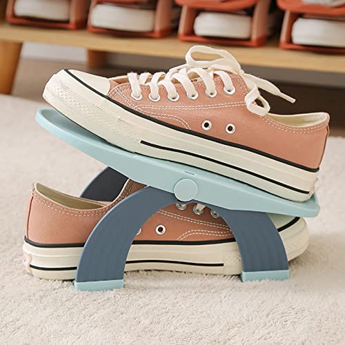 Pssopp Shoe Slots Organizer Shoe Stacker Storage Space Saver 3 Levels Adjustable Double Deck Shoe Rack Holder for Closet Organization(Blue)