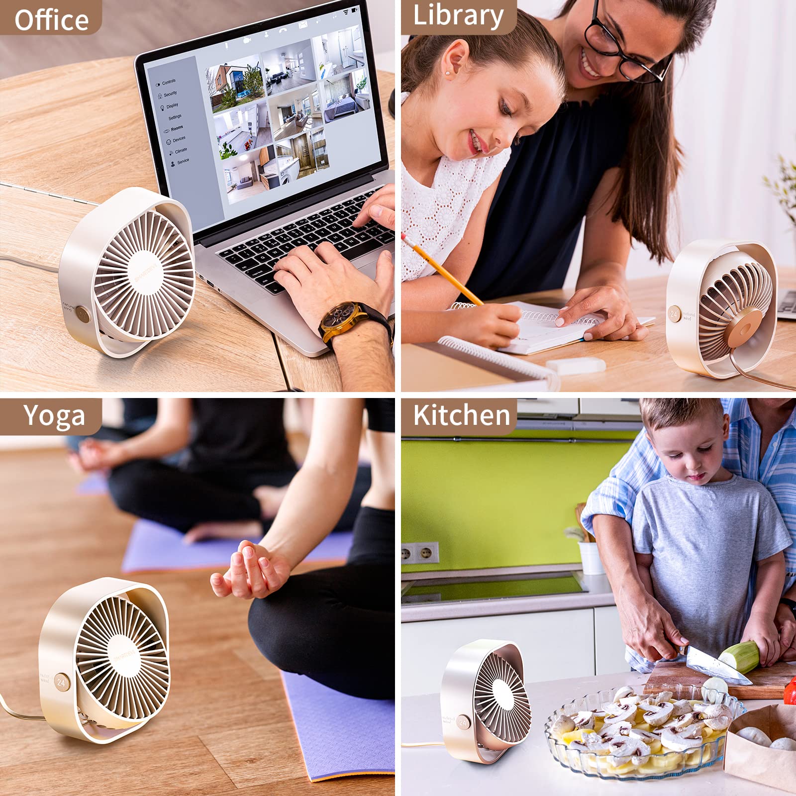SMARTDEVIL Small Personal USB Desk Fan, 3 Speeds Portable Desktop Table Cooling Fan Powered by USB, Strong Wind, Quiet Operation, for Home Office Car Outdoor Travel (Light Brown)