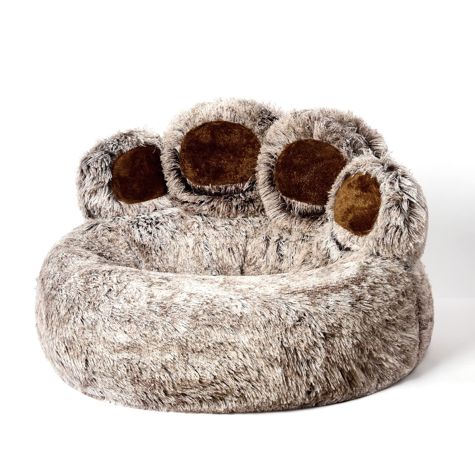 Jiupety Pet Round Bed of Paw Shape, Calming Donut Dog Bed for Medium and Small Dog, Faux Fur Cat Bed, Comfortable and Soft, Machine Washable, Large Size (26"×26"×8"), Gray
