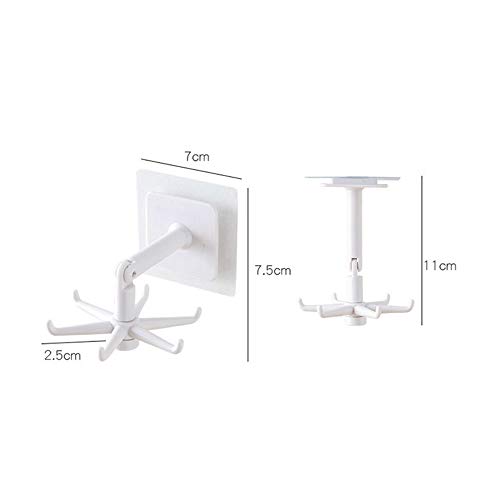 365Home Hanging Utensil Holder Hooks Kitchen Utensil Hanger Wall Mount 360 Degrees Rotating Folding Hook Self Adhesive Hook Utensil Rack with 6 Hooks for Kitchen Bathroom Cabinet (2 White)