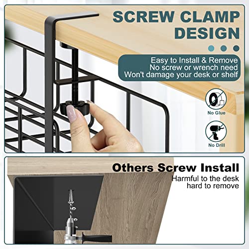 Under Desk Cable Management Tray, 15.7'' No Drill Steel Desk Cable Organizers, Wire Management Tray Cable Management Rack, Desk Cable Tray with Wire Organizer and Desk Cord Organizer