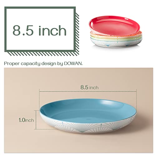 DOWAN 8.5'' Pasta Bowls, Ceramic Dinner Plates Salad Bowls Set of 4, Colorful Shallows Bowls, Large Size Serving Bowls for Christmas, Wedding Party, Ideal Gift