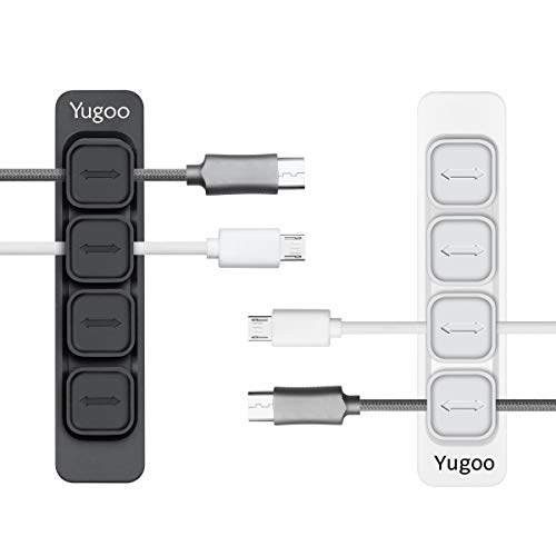 Yugoo Cable Organizer Magnetic, Magnetic Cable Clips, Cable Holder Clips Multipurpose Organizer, Desktop Cord Management for All Wires (2 Pack, Black and White)