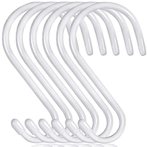 DINGEE 6 inch Non Slip Rubber Coated White S Hook Heavy Duty,6 Pack Large Vinyl Coated S Hooks, Metal S Shaped Hanger Hooks for Hanging Plants Outdoor,Closet Rod ,Jeans, Pot Pan Cups Towels Hats