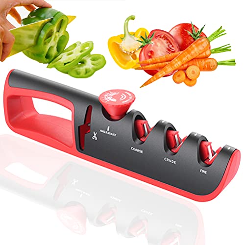 4 in 1 Manual Knife Sharpener for Kitchen Knives & Scissors - Adjustable Sharpening Tool with Tungsten Steel Diamond Ceramic Slot Helps Restore Knife or Shears Blades Women's Day Presents