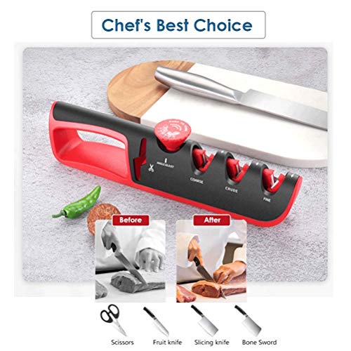 4 in 1 Manual Knife Sharpener for Kitchen Knives & Scissors - Adjustable Sharpening Tool with Tungsten Steel Diamond Ceramic Slot Helps Restore Knife or Shears Blades Women's Day Presents