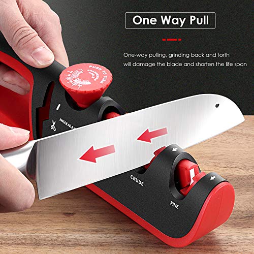 4 in 1 Manual Knife Sharpener for Kitchen Knives & Scissors - Adjustable Sharpening Tool with Tungsten Steel Diamond Ceramic Slot Helps Restore Knife or Shears Blades Women's Day Presents