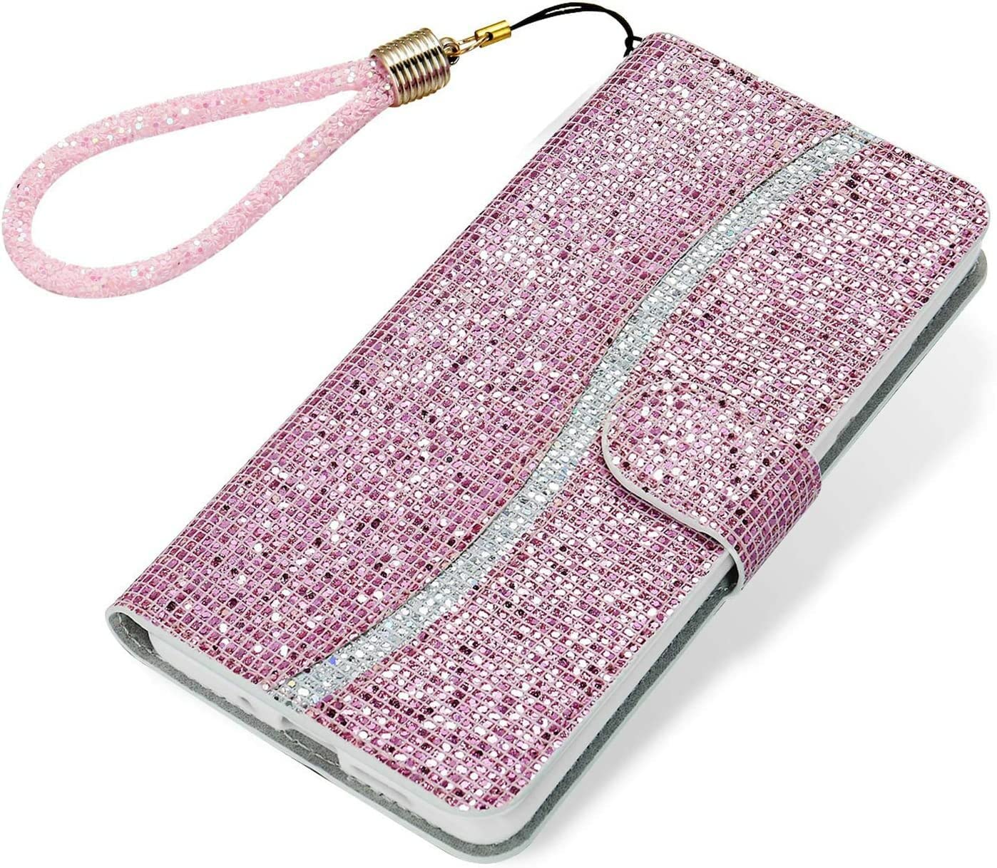 Guppy Bling Wallet Case Compatible with iPhone 14 Plus, PU Flip Blocking Wallet with Wrist Strap Magnetic Closure Built-in Kickstand Protective Case - Silver