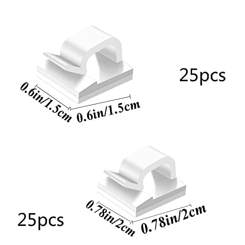 50pcs Adhesive Cable Clips, Wire Clips, Car Cable Organizer, Cable Holder, Cable Wire Management, Cable Holder for Car, Office and Home（Included S Size and M Size Cable Clips White