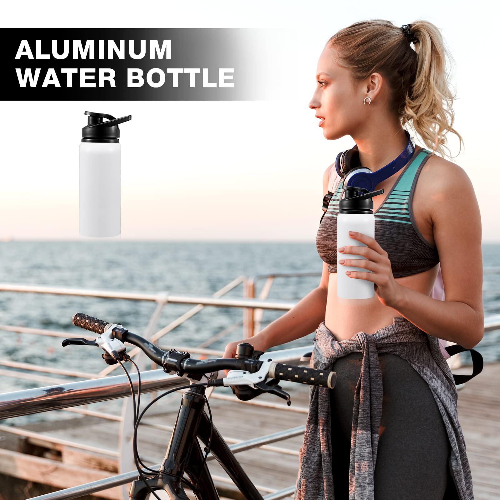 Gandeer 14 Pcs Aluminum Water Bottle 17 Oz Bike Bottles with Snap Lid Reusable Easy Carry Sports cups for Camping Hiking(White)