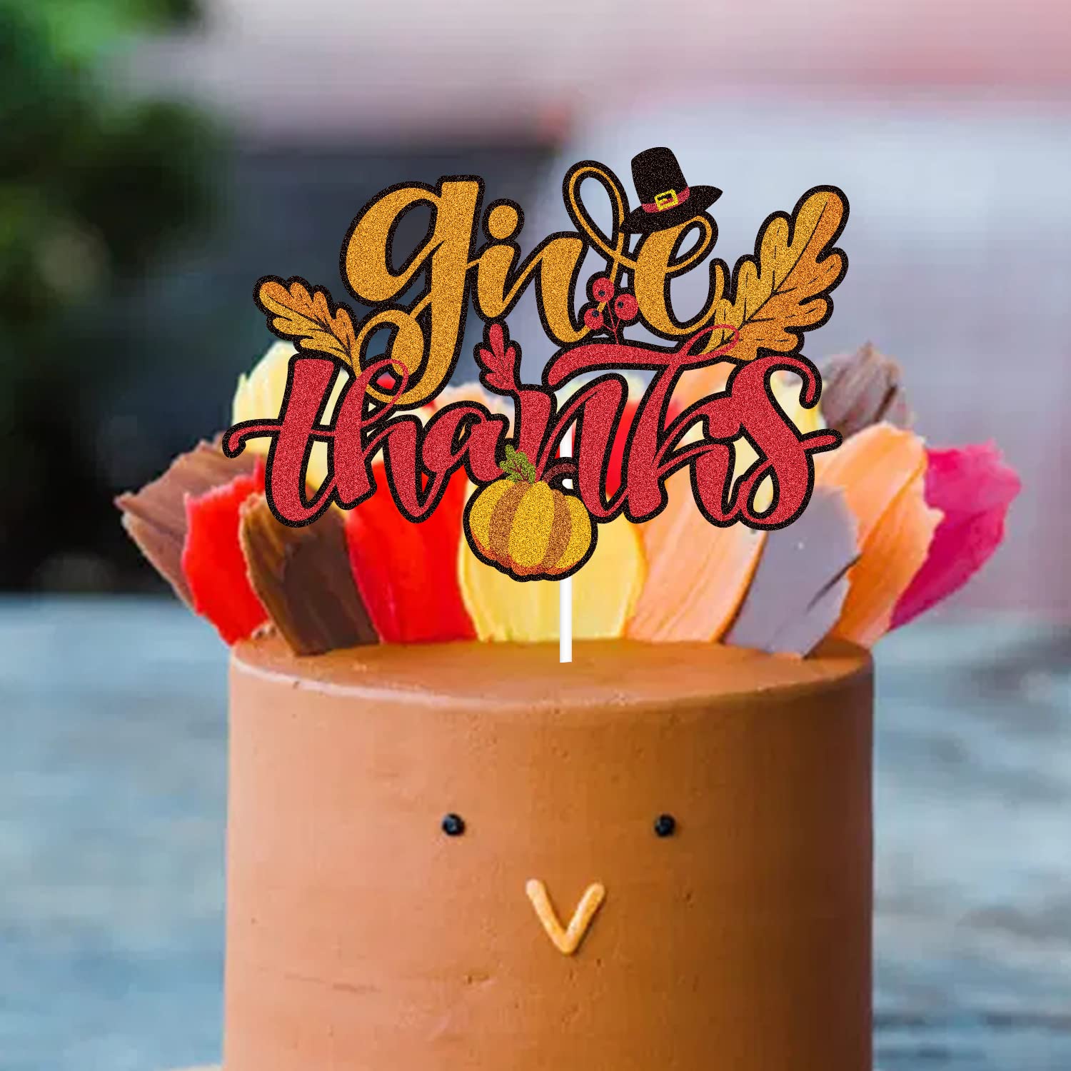 Give Thanks Happy Thanksgiving Cake Topper Give Thanks Cake Decoration Happy Fall Day Autumn Fall Harvest Maple Pumpkin Friends Theme Party Decorations Supplies